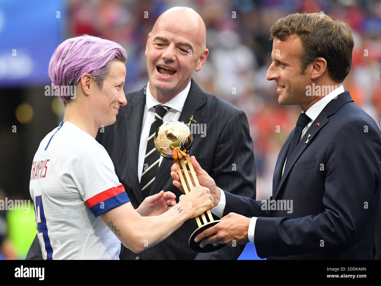 President Emmanuel Macon greets USA’ Megan Rapinoe at the end of the ...