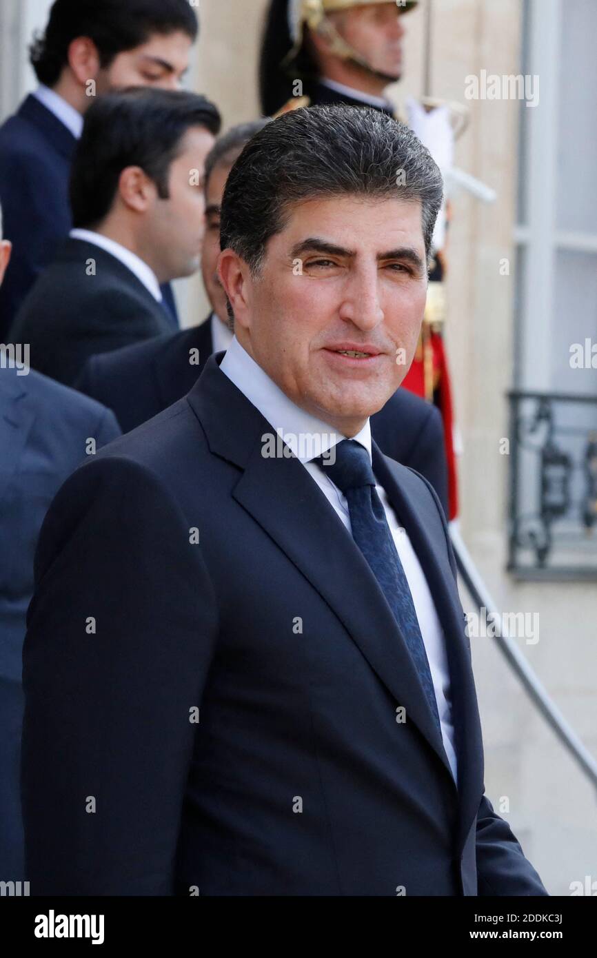 French President Emmanuel Macron greets Netchirvan Barzani, Président ...