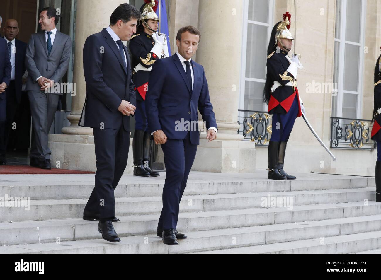 French President Emmanuel Macron greets Netchirvan Barzani, Président ...