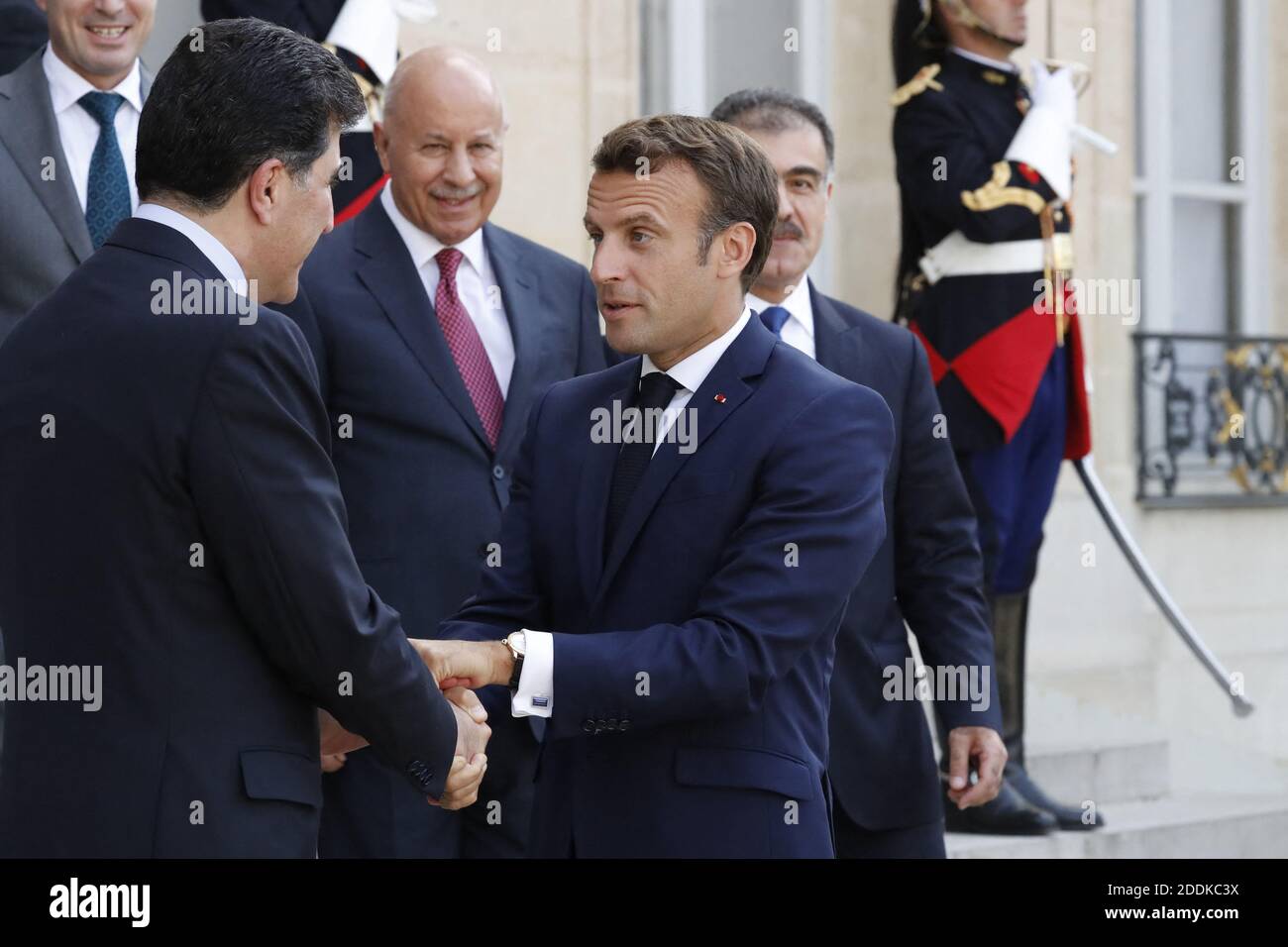 French President Emmanuel Macron greets Netchirvan Barzani, Président ...