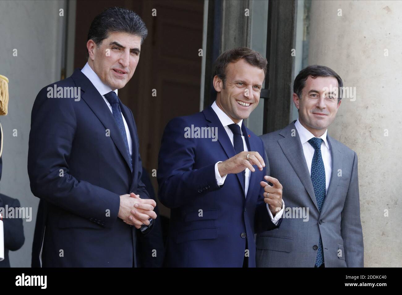 French President Emmanuel Macron greets Netchirvan Barzani, Président ...
