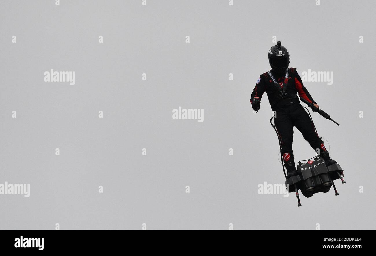 Franky Zapata, a French inventor and entrepreneur, flies a jet-powered ...