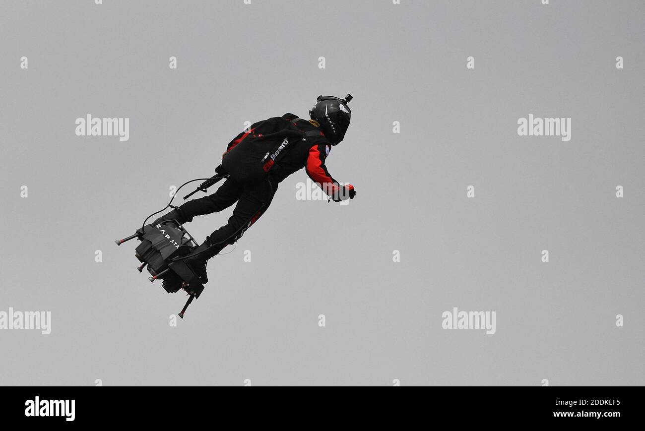 Franky Zapata, a French inventor and entrepreneur, flies a jet-powered ...