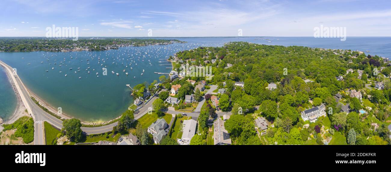 Aerial view panorama of Marblehead Neck and Marblehead Harbor in town ...