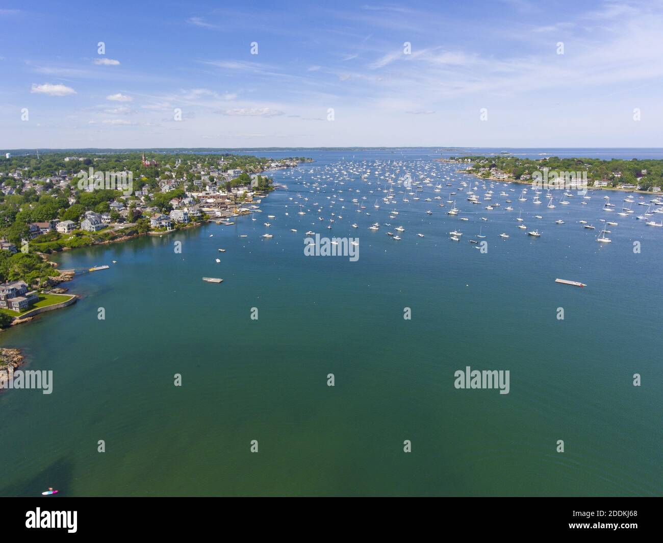 Aerial view of Marblehead town center and Marblehead Harbor in town of ...