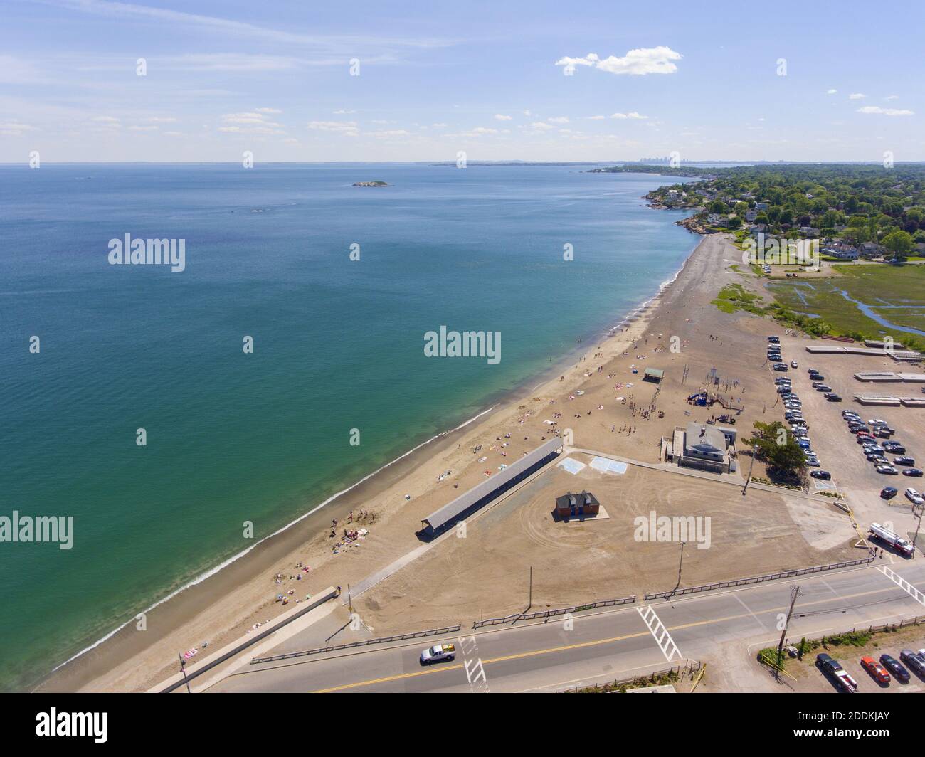 Marblehead Devereux Beach aerial view with Boston city skyline at the ...