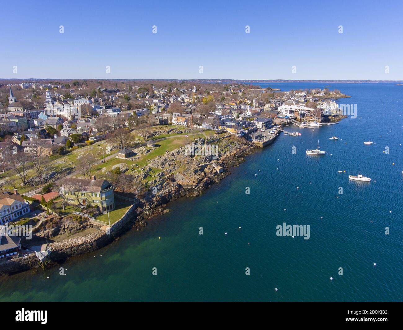 Crocker Park at Marblehead harbor and town center aerial view ...