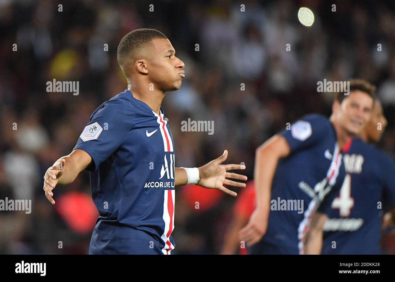 Paris Saint-Germain's Kylian Mbappé celebrates scoring with teammates ...