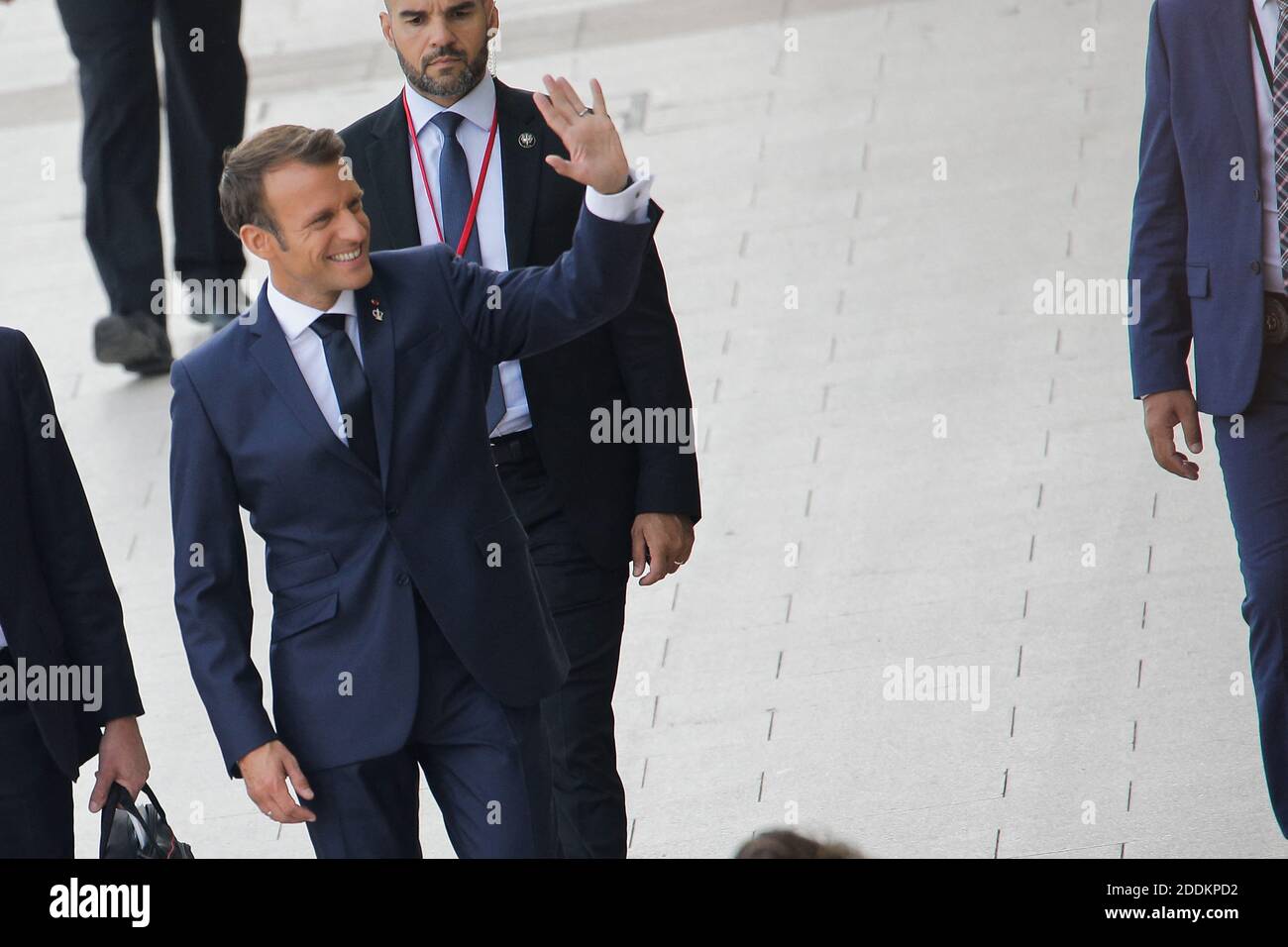French President Emmanuel Macron walking in Biarritz, France, August 26 ...