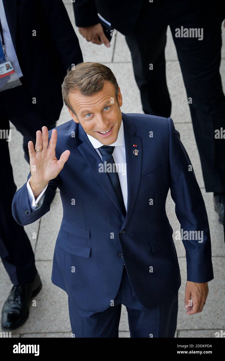 French President Emmanuel Macron walking in Biarritz, France, August 26 ...