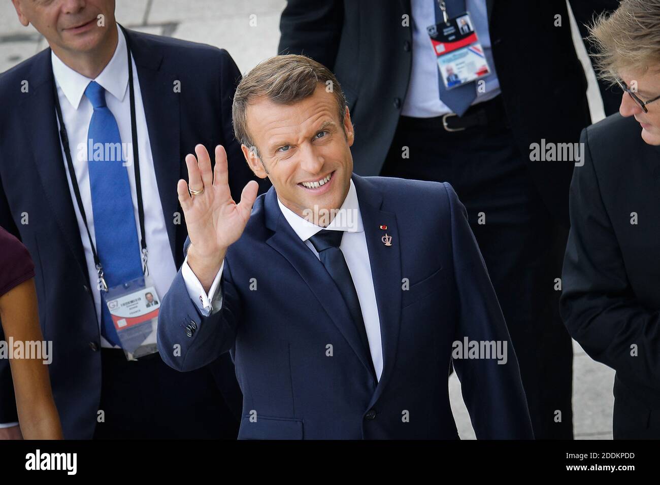 French President Emmanuel Macron walking in Biarritz, France, August 26 ...
