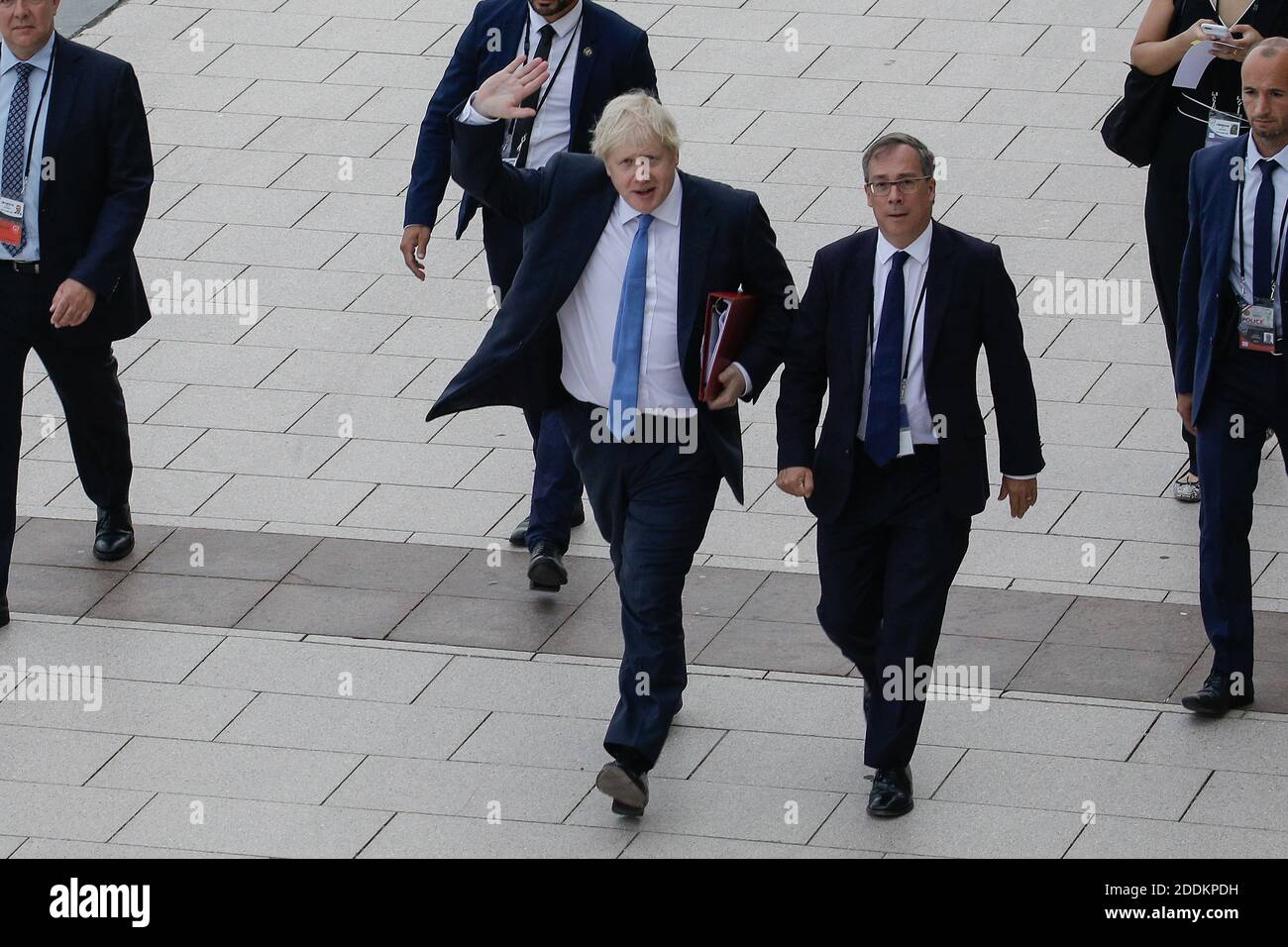British Prime minister Boris Johnson walking in Biarritz, France ...