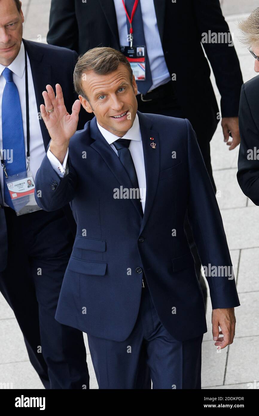 French President Emmanuel Macron walking in Biarritz, France, August 26 ...