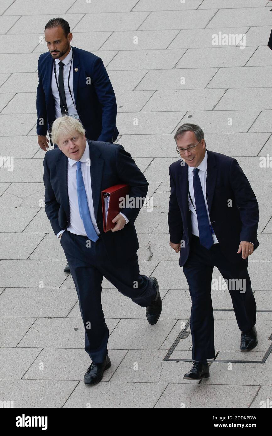 British Prime minister Boris Johnson walking in Biarritz, France ...