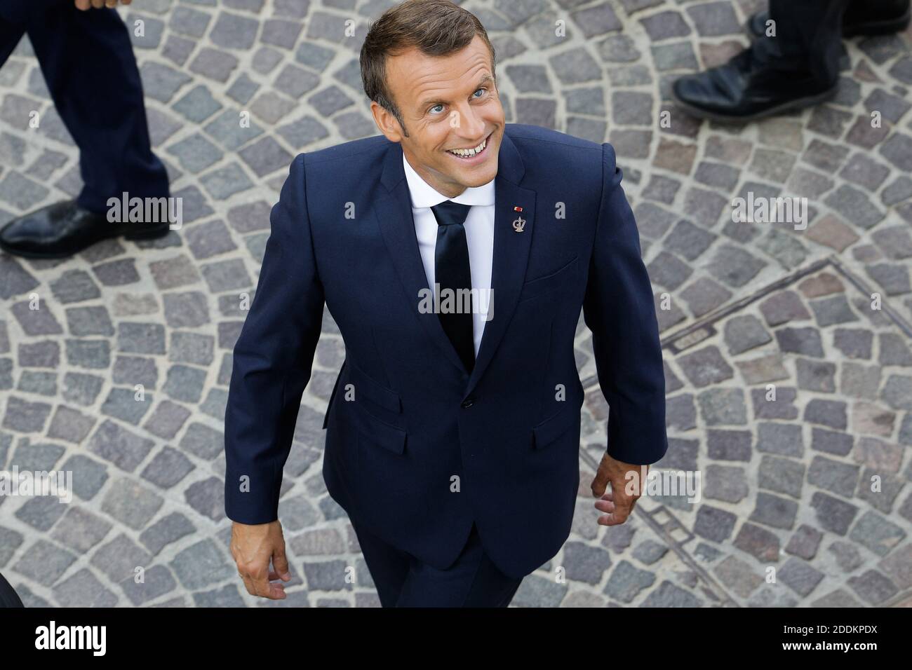 French President Emmanuel Macron walking in Biarritz, France, August 26 ...