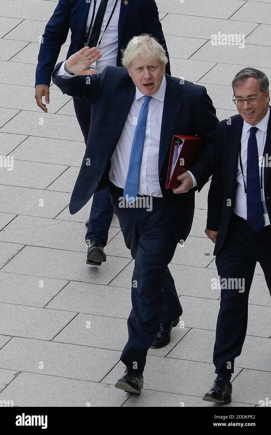 British Prime minister Boris Johnson walking in Biarritz, France ...