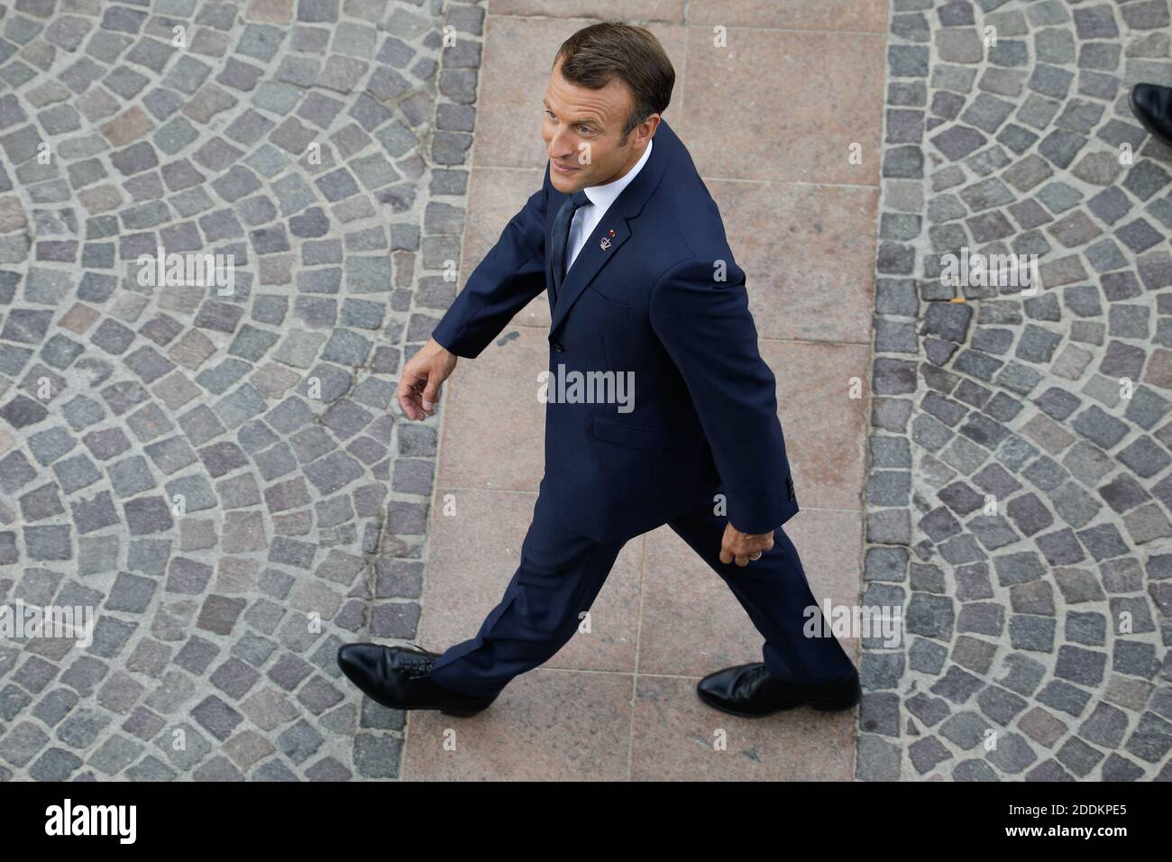French President Emmanuel Macron walking in Biarritz, France, August 26 ...