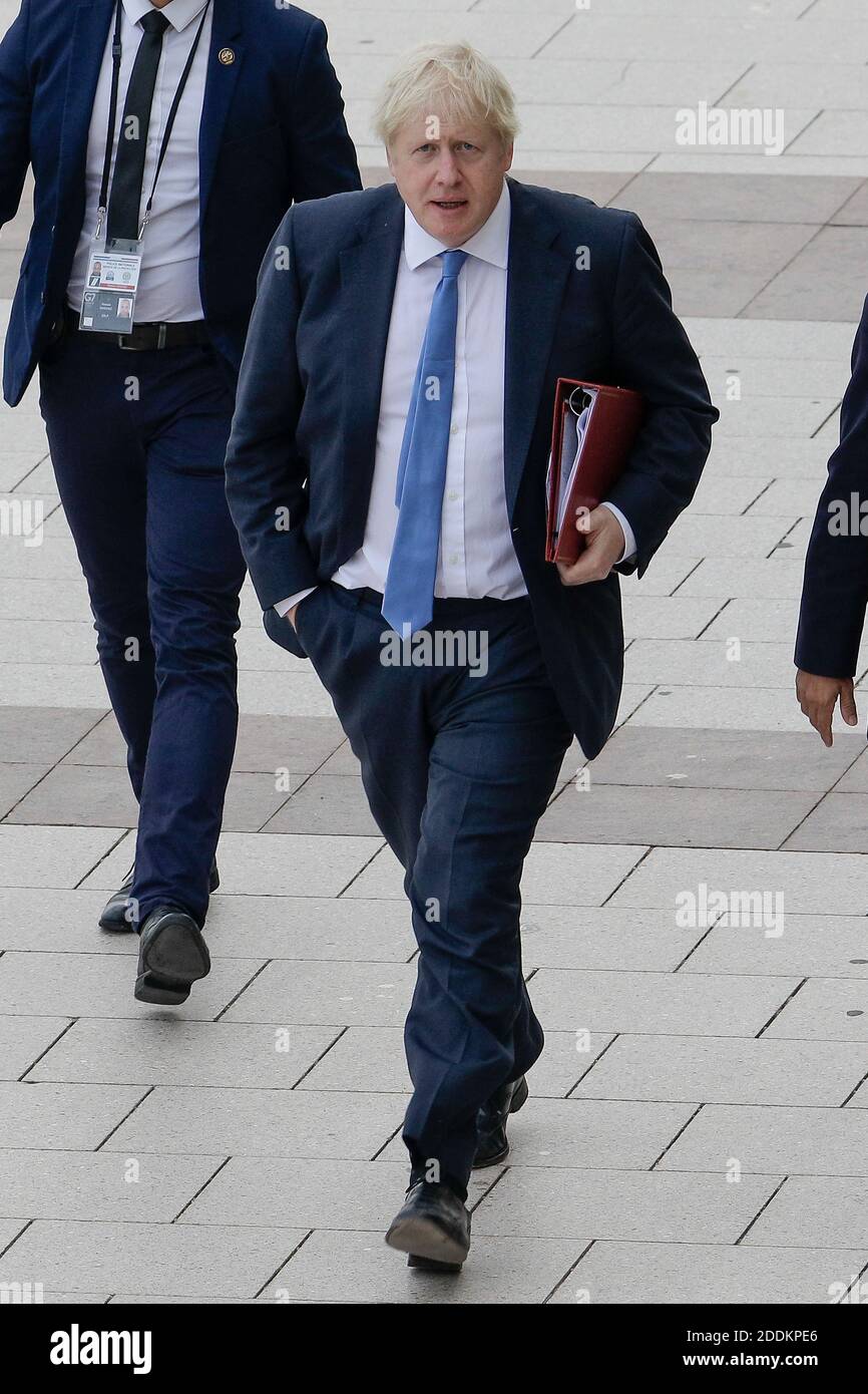British Prime minister Boris Johnson walking in Biarritz, France ...