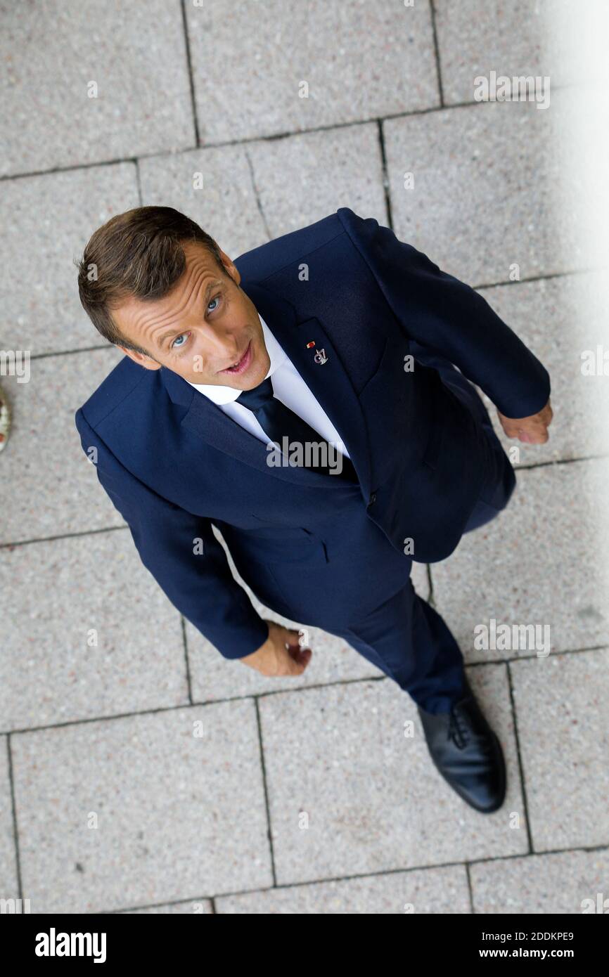 French President Emmanuel Macron walking in Biarritz, France, August 26 ...