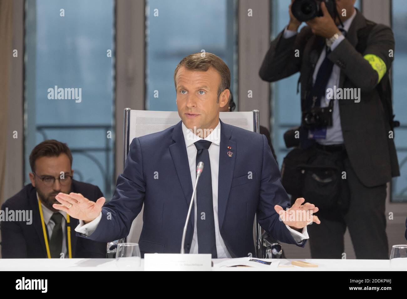 French President Emmanuel Macron during a work session focused on ...