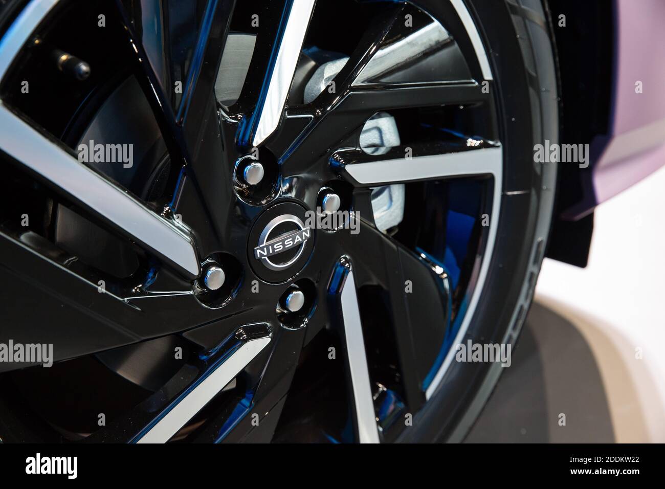 Front wheel detail of Nissan Note E-Power 2021 at the Nissan Gallery in ...