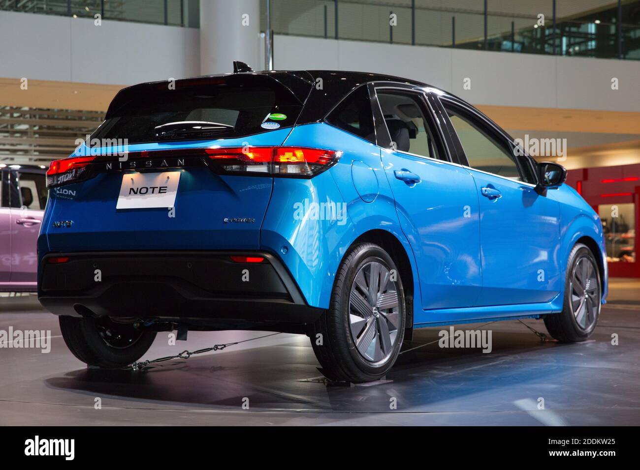 Back view of Nissan Note E-Power 2021 at the Nissan Gallery in Nissan's global headquarter in ...