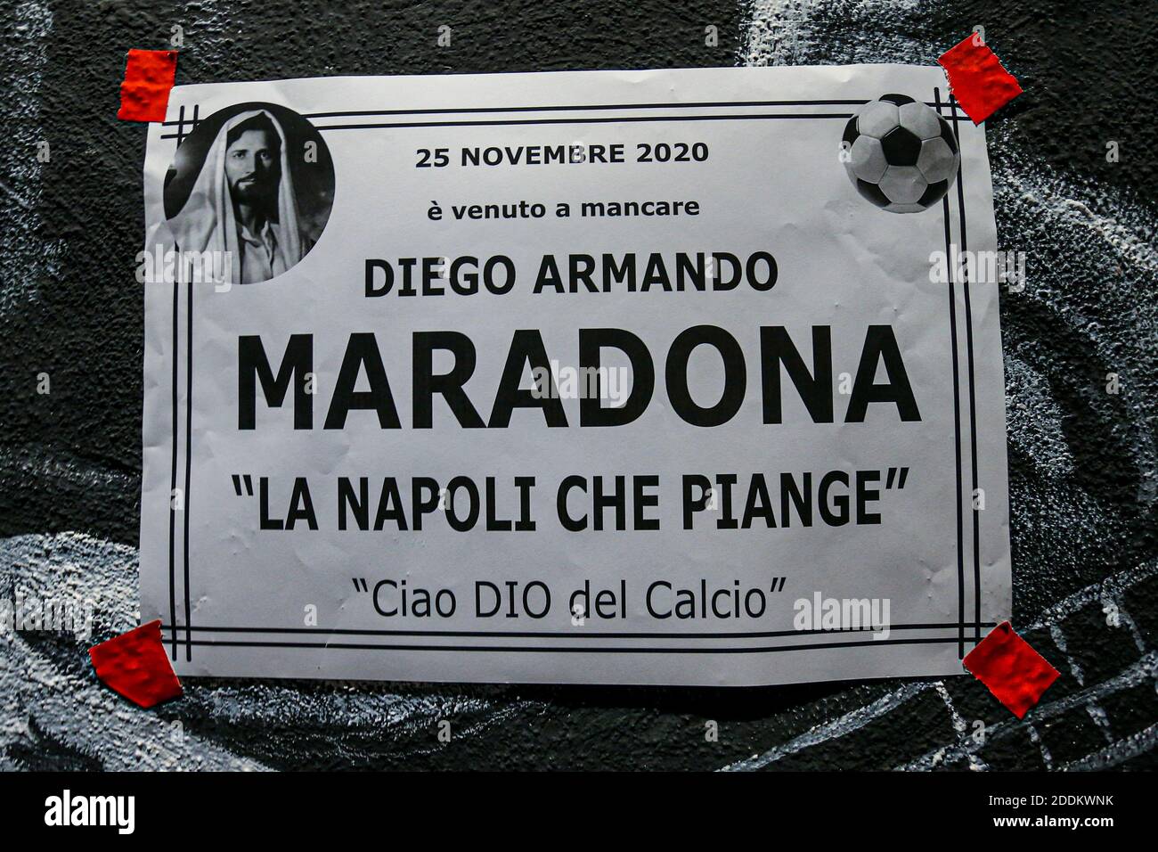 Naples, Italy. 25th Nov, 2020. a funeral sign with the words Diego ...