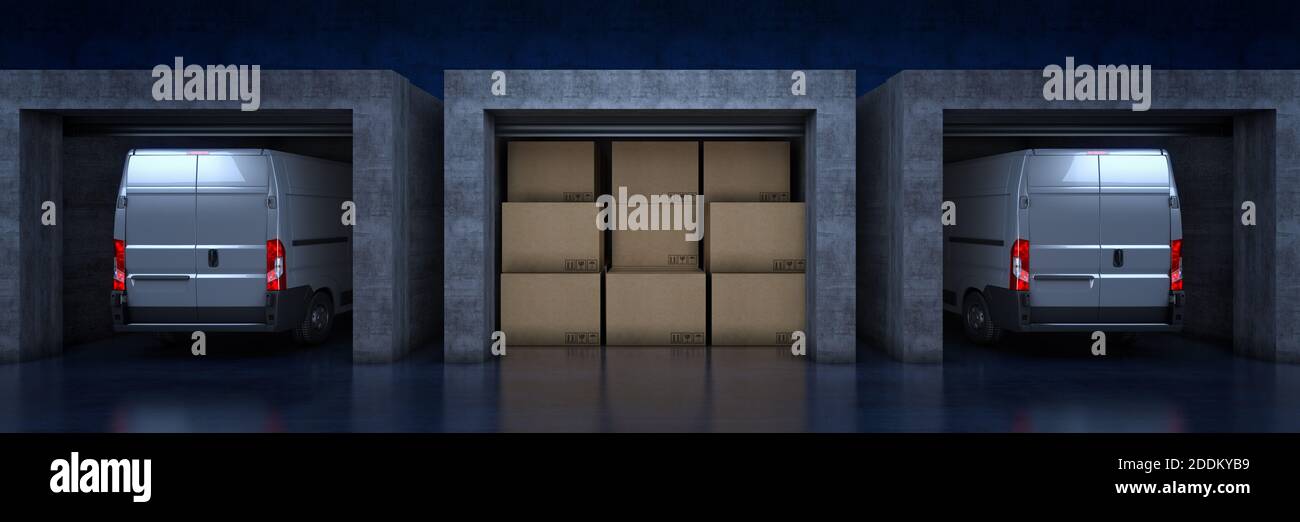 delivery van with roll up door. 3d rendering Stock Photo - Alamy