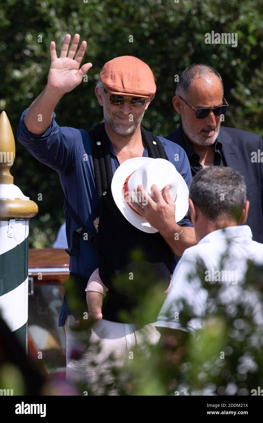 Vincent Cassel and his newborn baby arriving at the Excelsior as part ...