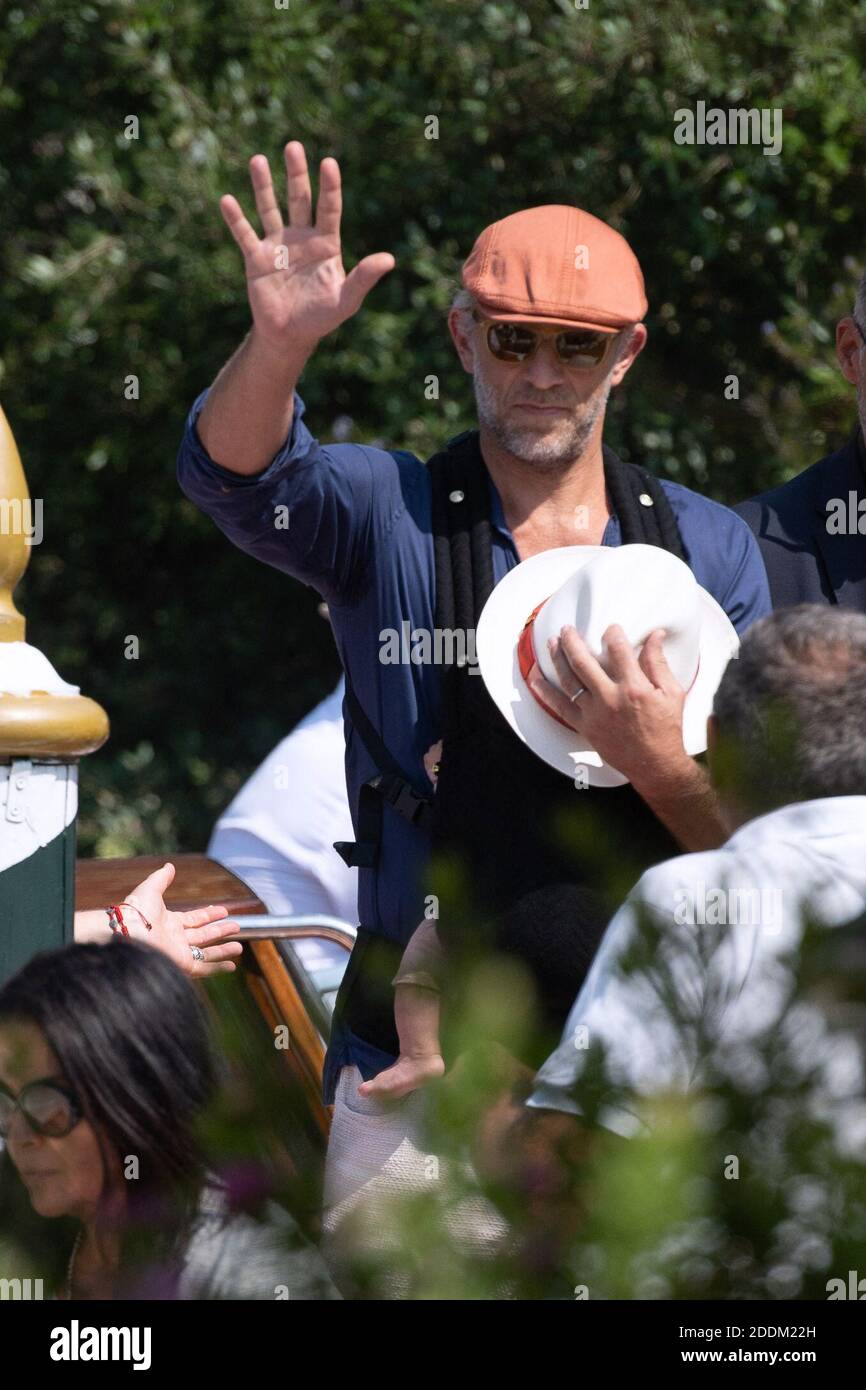Vincent Cassel and his newborn baby arriving at the Excelsior as part ...