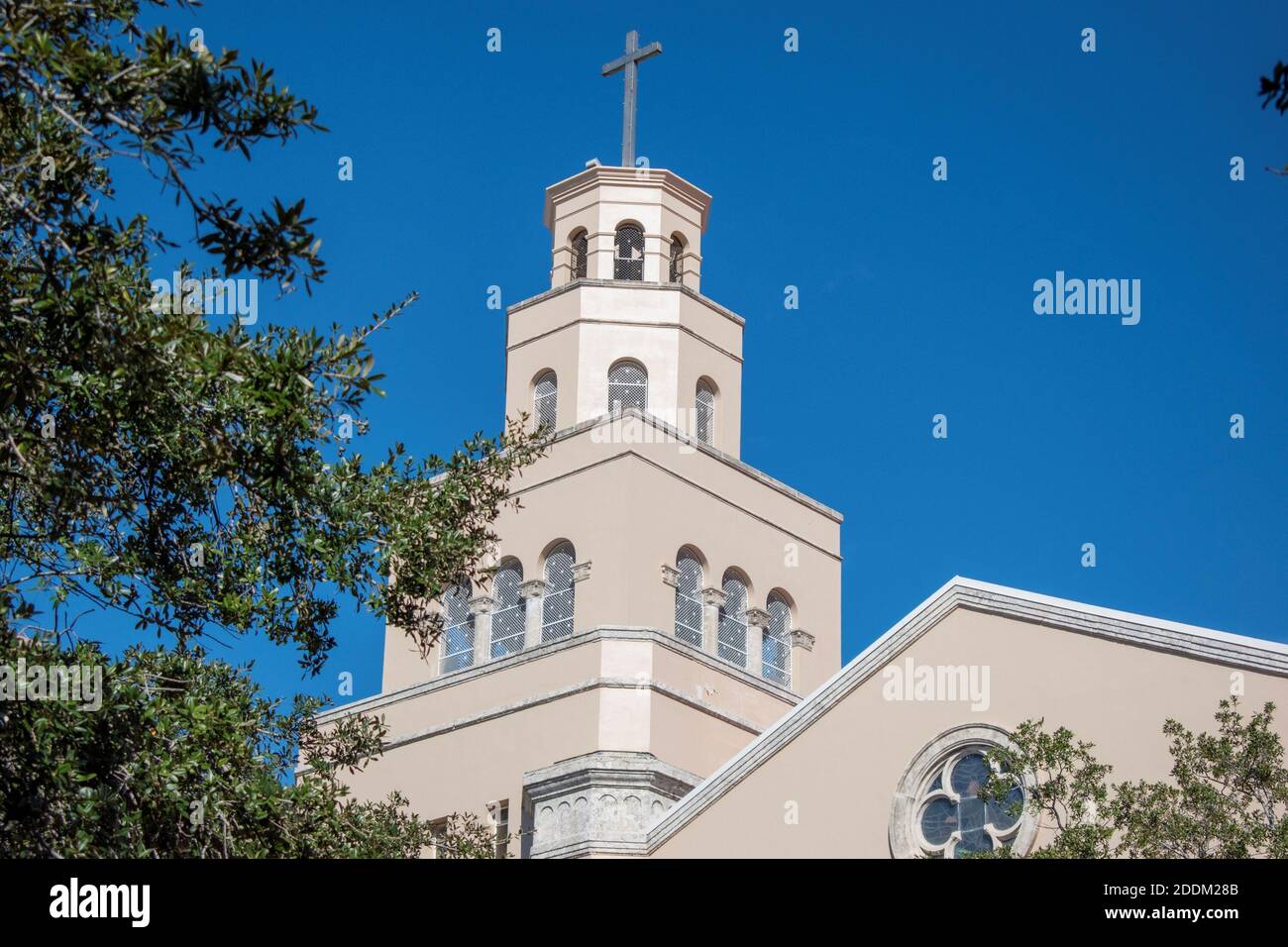 church with a beautiful champagne sailboat color on sunny day Stock ...