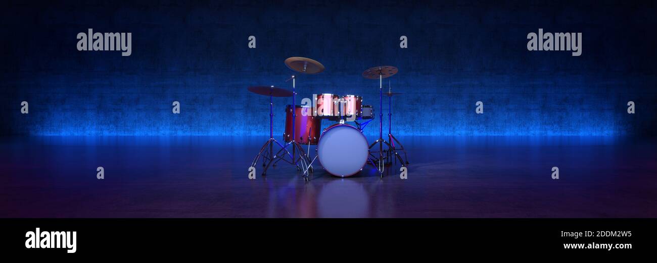 Drum kit studio setup on a dark background Stock Photo - Alamy