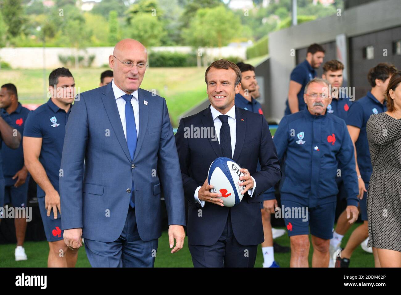 France's President Emmanuel Macron, French Rugby Federation President ...