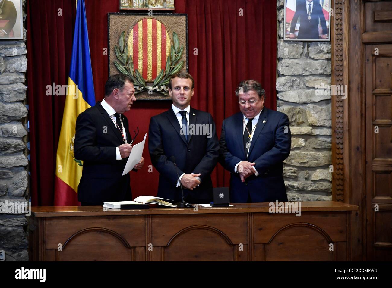 French President and Co-Prince of Andorra Emmanuel Macron during a ...