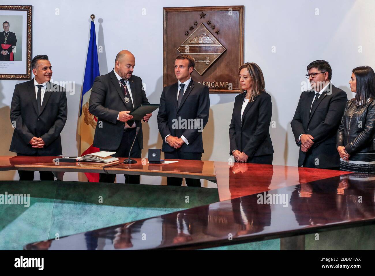 French President and Andorra co-Prince Emmanuel Macron arrives for a ...