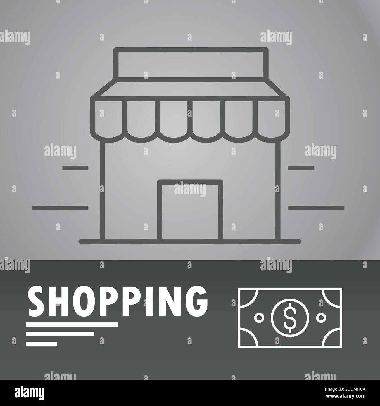 shopping commerce market and money poster, thin line style vector ...