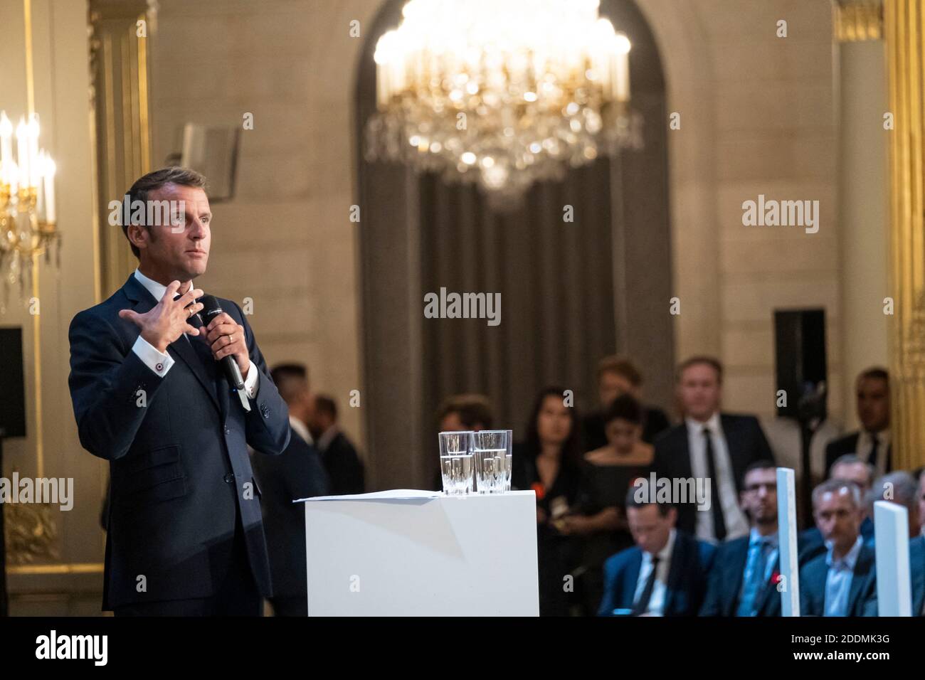 French President Emmanuel Macron delivers a speech during the European ...