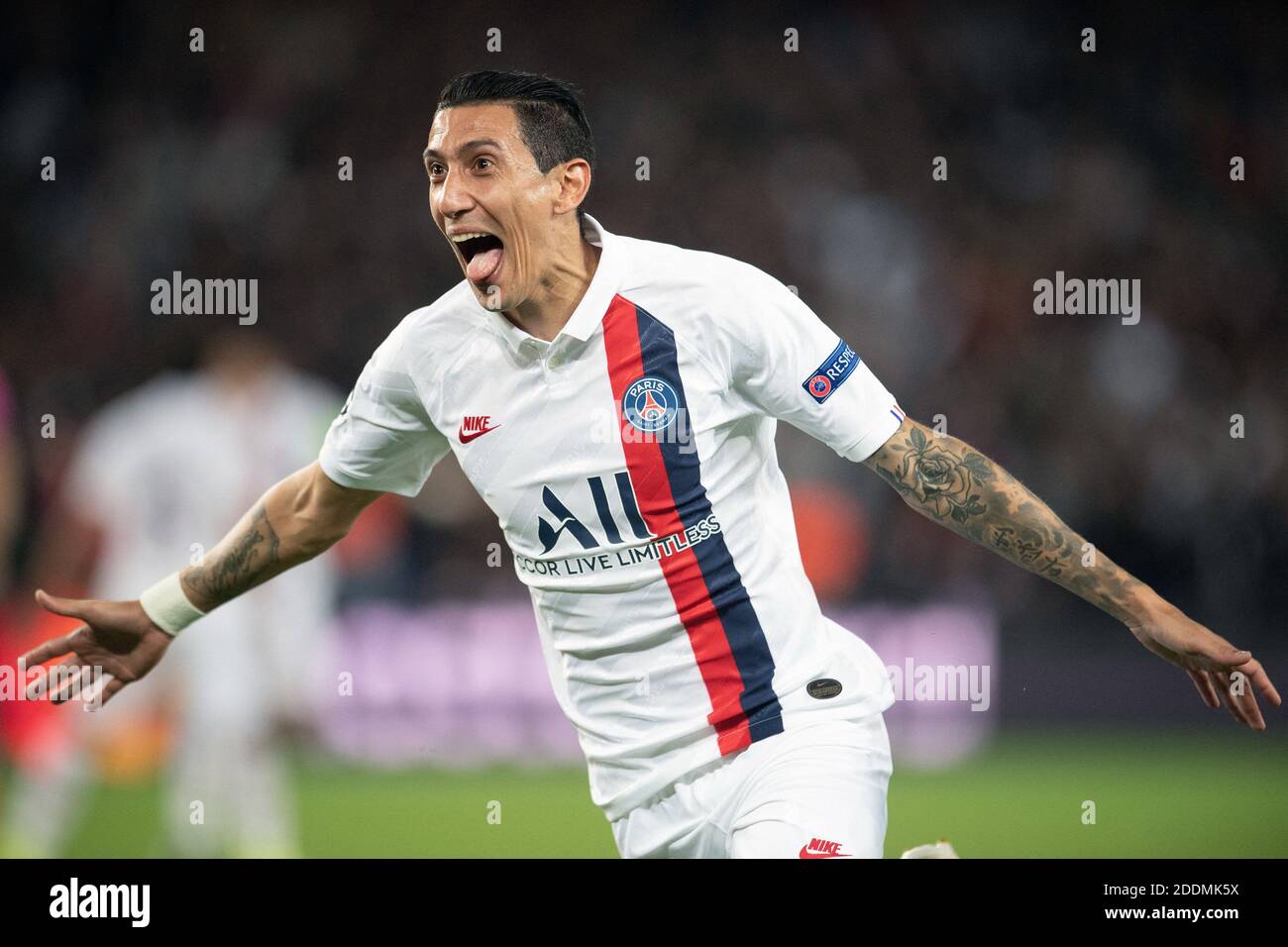 Angel Di Maria of PSG celebrates his goal during the UEFA Champions ...