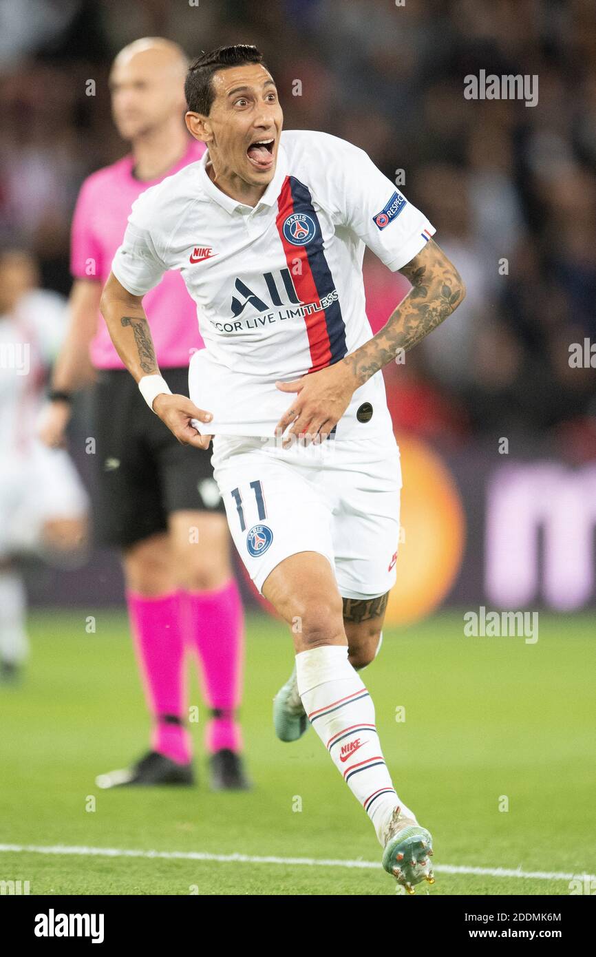 Angel Di Maria of PSG celebrates his goal during the UEFA Champions ...