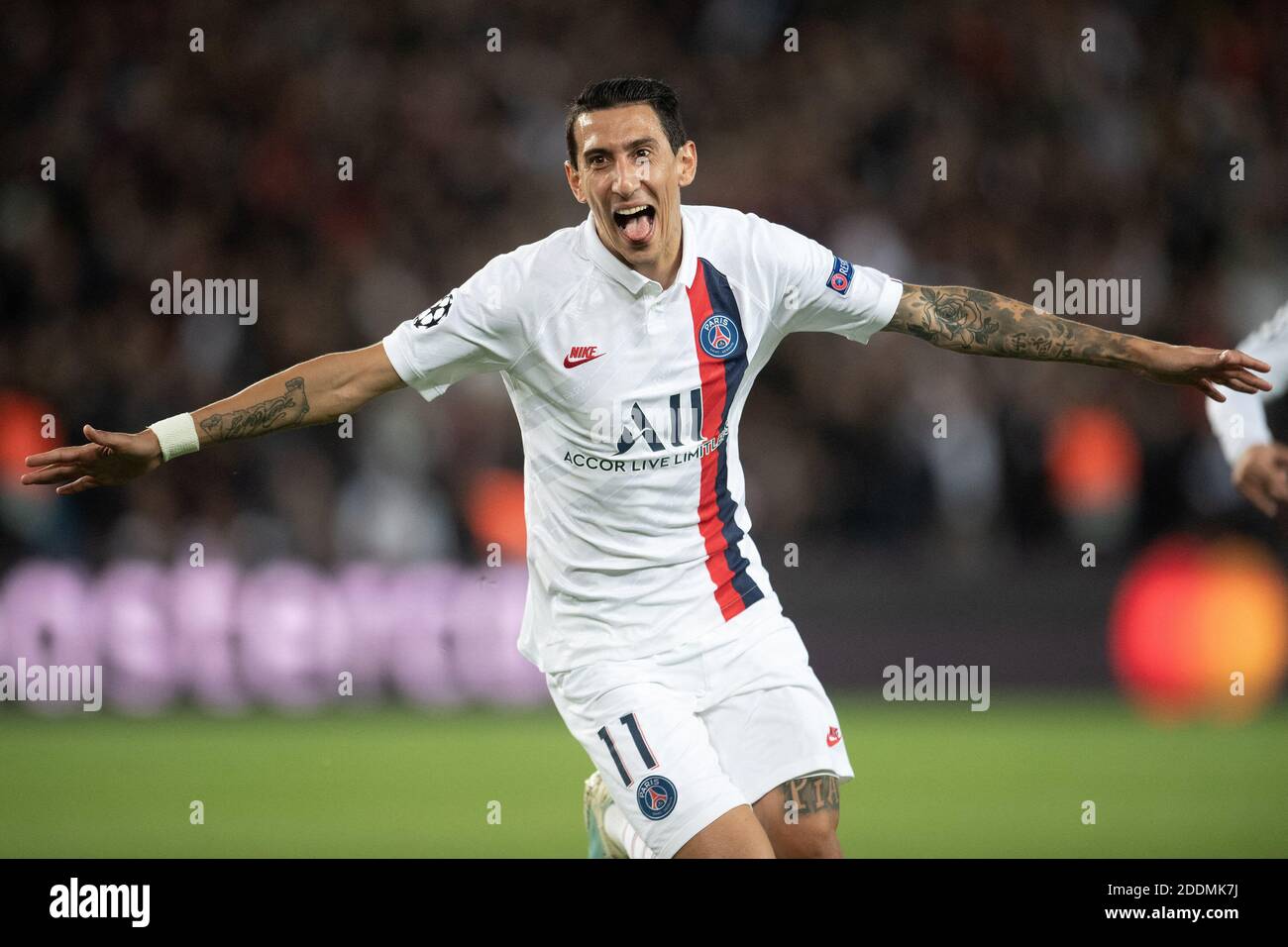 Angel Di Maria of PSG celebrates his goal during the UEFA Champions ...