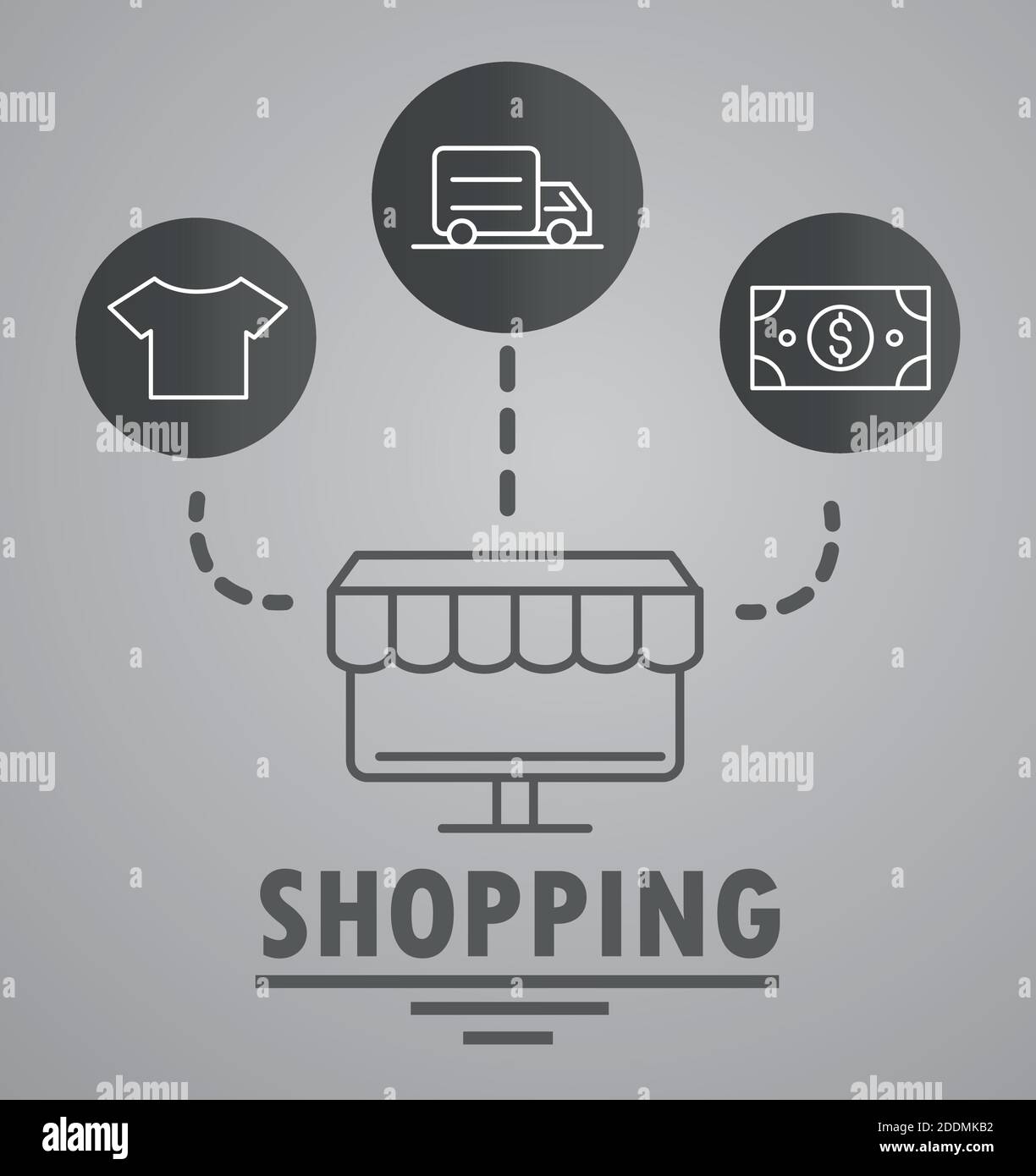 shopping commerce truck money clothes order in thin line style vector ...