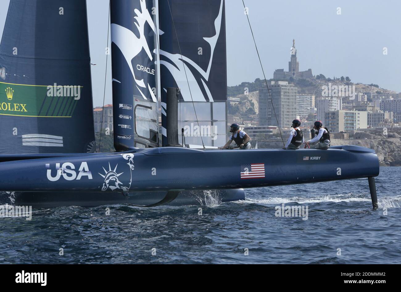 The SailGP F50 catamaran in racing during SailGP final in Marseille ...
