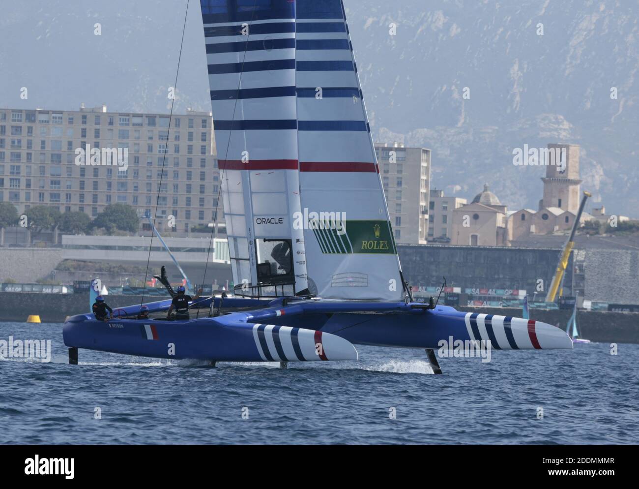 The SailGP F50 catamaran in racing during SailGP final in Marseille ...