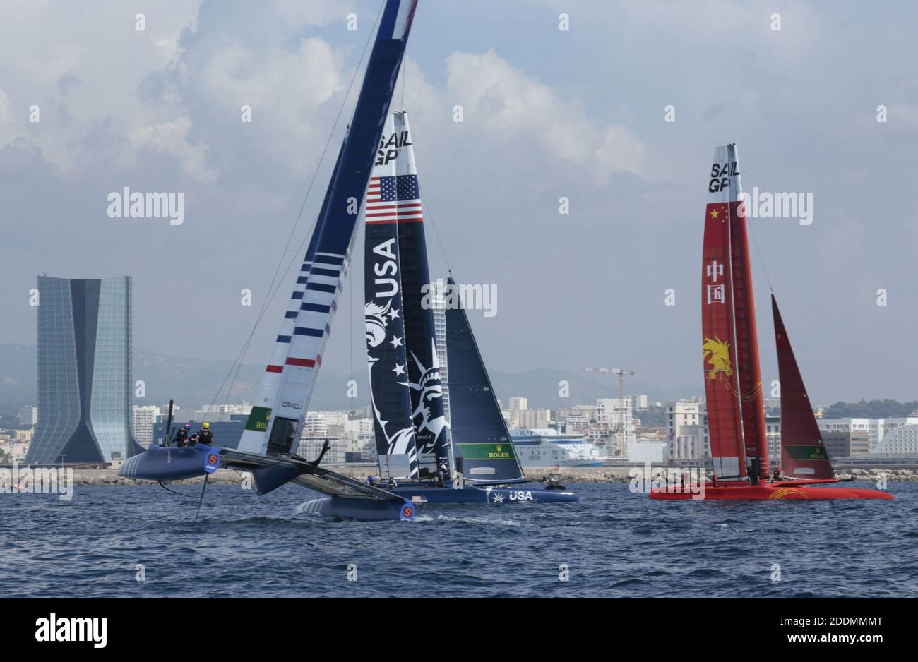 The SailGP F50 catamaran in racing during SailGP final in Marseille ...