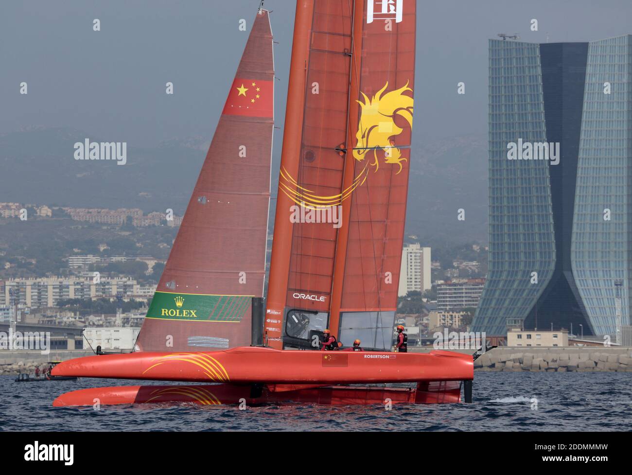 The SailGP F50 catamaran in racing during SailGP final in Marseille ...