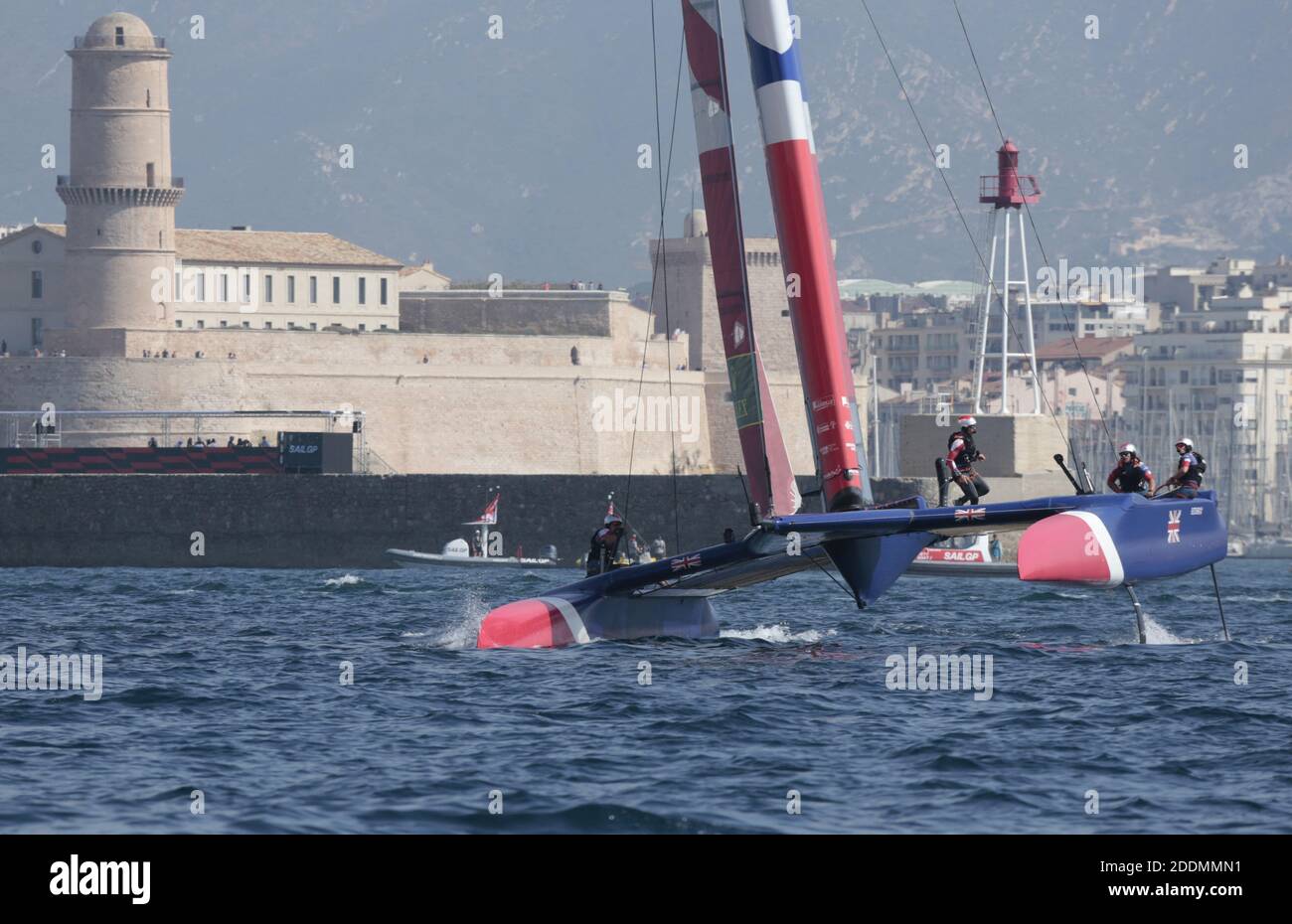 The SailGP F50 catamaran in racing during SailGP final in Marseille ...