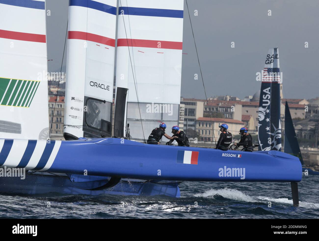 The SailGP F50 catamaran in racing during SailGP final in Marseille ...