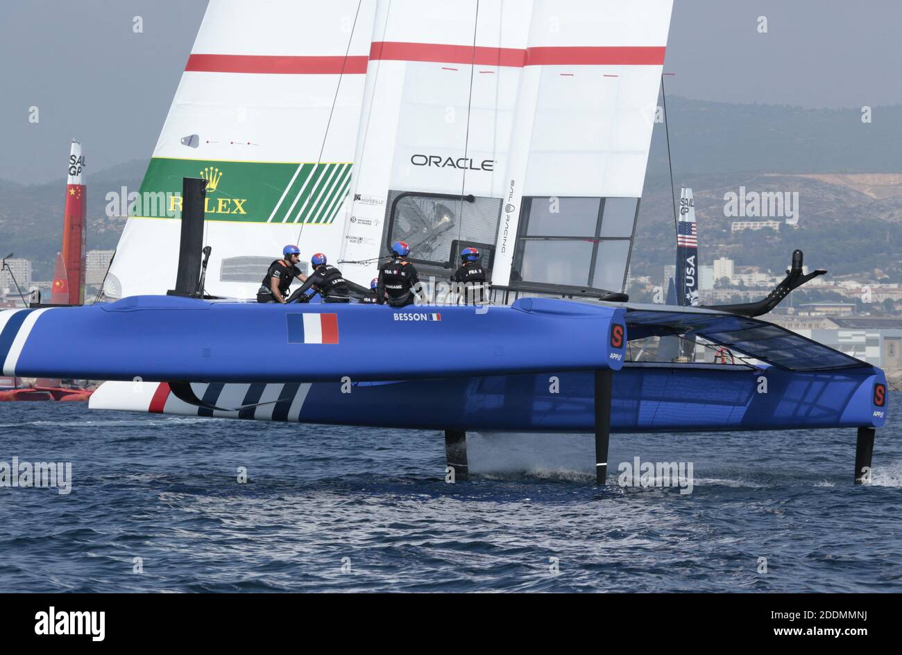 The SailGP F50 catamaran in racing during SailGP final in Marseille ...