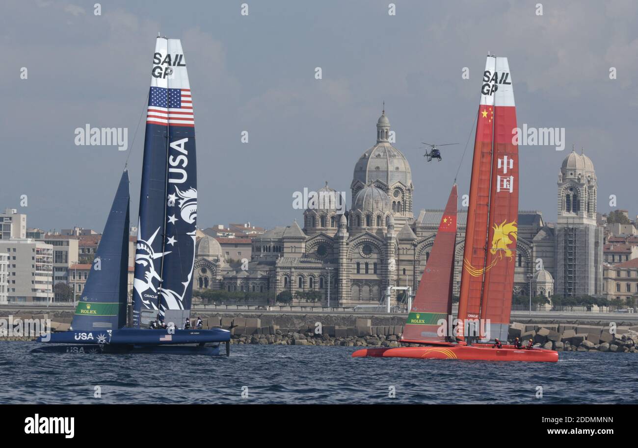 The SailGP F50 catamaran in racing during SailGP final in Marseille ...