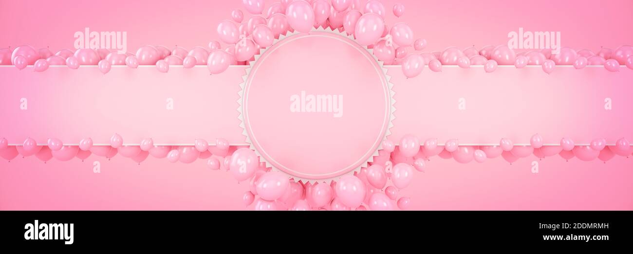 Horizontal banner with balloons and frame. 3d rendering Stock Photo - Alamy
